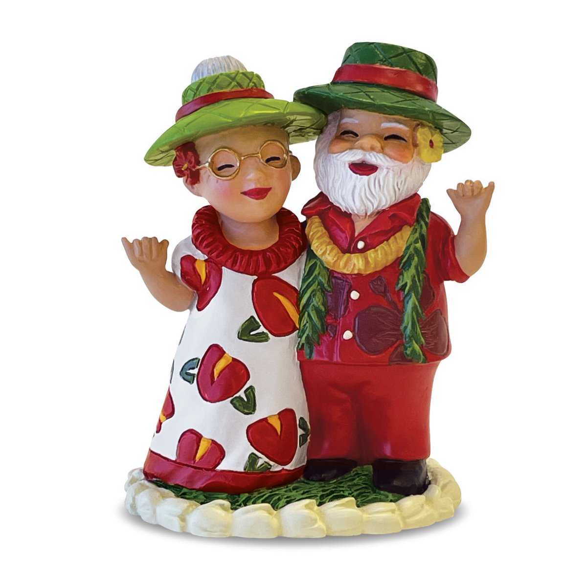 Hand Painted Ornament, Happy Aloha Mr. & Mrs. Shaka Claus — Leilanis Attic
