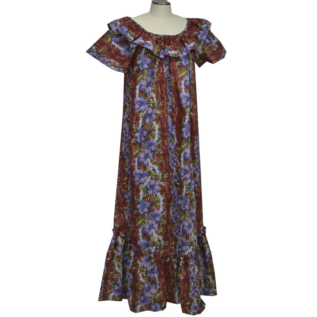 "Lei of Aloha" Long Red Cotton Muumuu Hawaiian Dress — Leilanis Attic