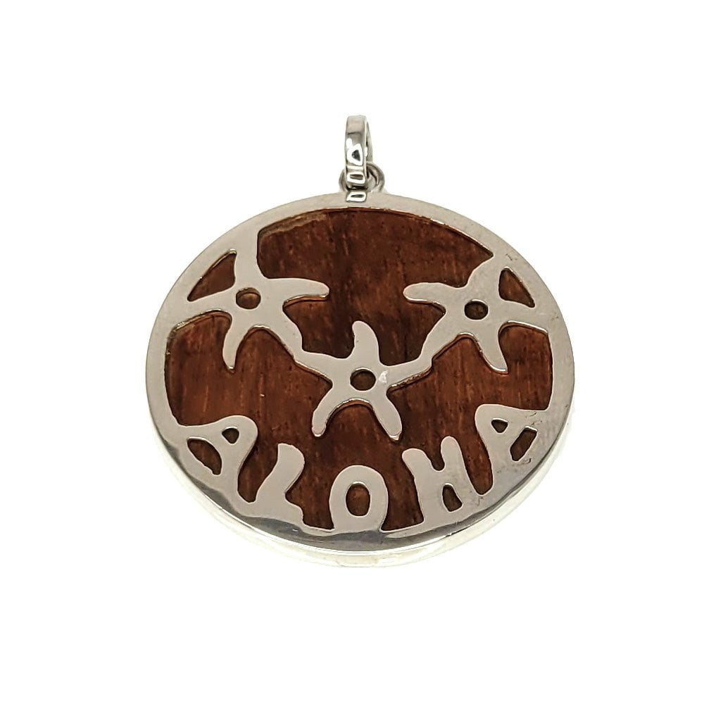 Round Starfish Aloha Pendant with Hawaiian Koa Wood Inlay — Leilanis Attic